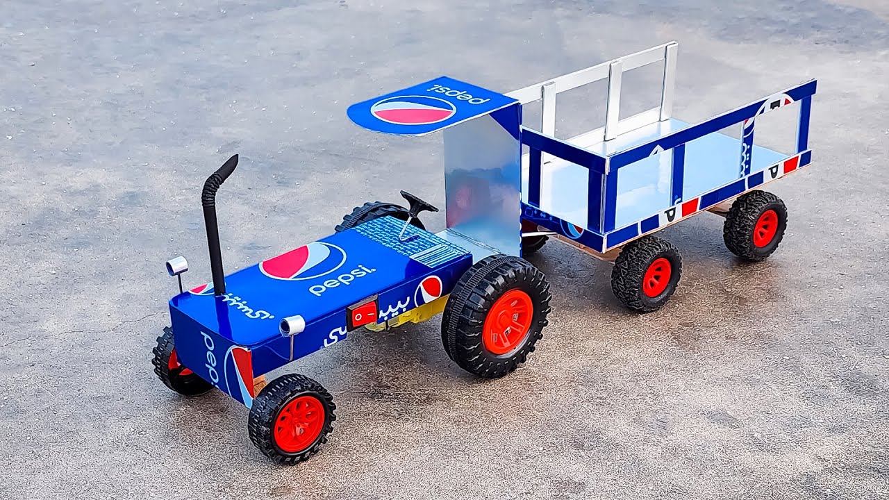 Tractor with Trolley from pepsi cans - Amazing Tractors of farm - Make ...