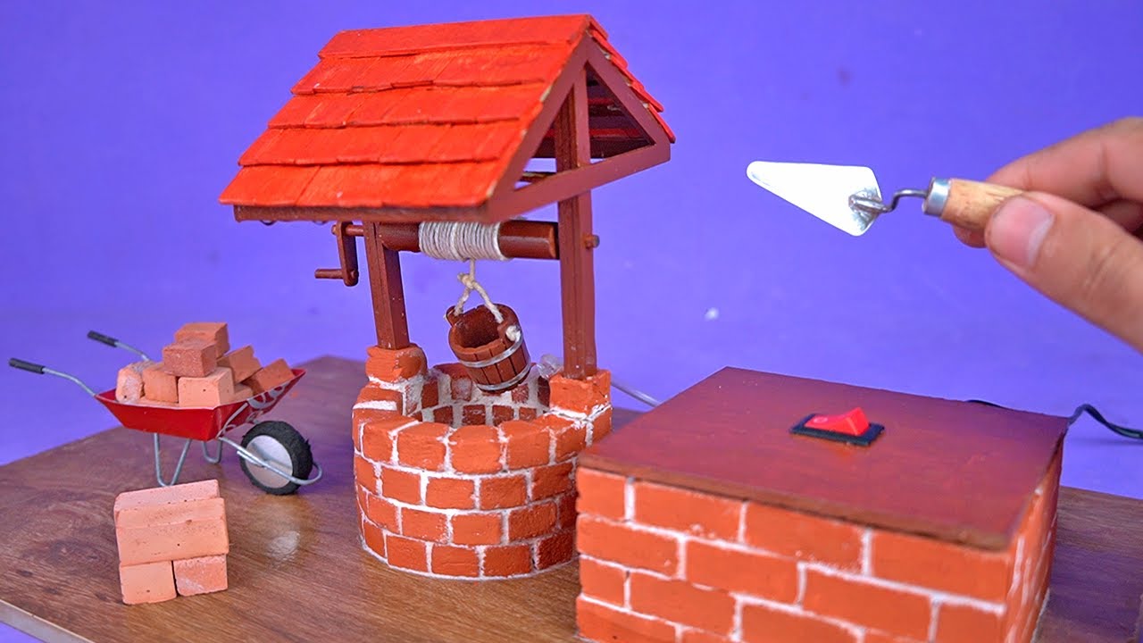 Amazing Construction of a Mini Water Well with Mini Bricks - YouTube