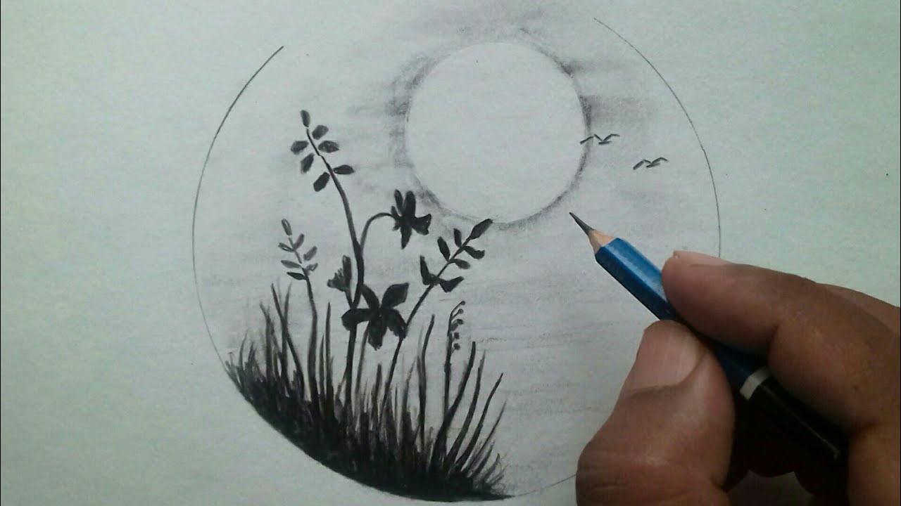 how to create artistic scenery drawing with pencil / beautiful moon ...