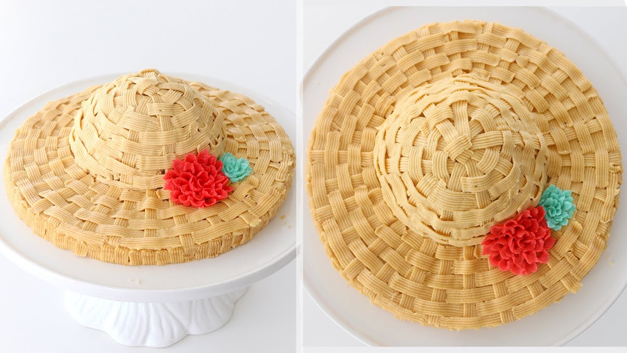 Sun Hat Cake Recipe | Basketweave + Flower Piping Techniques - YouTube