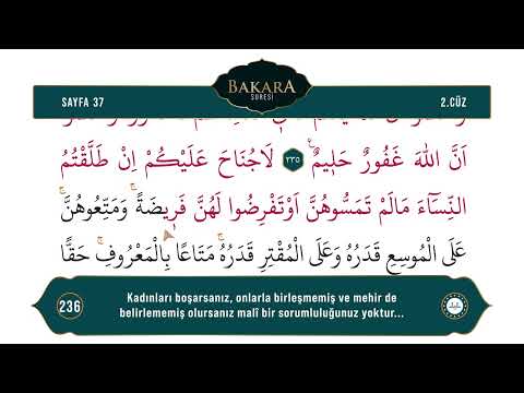 Diyanet Ok Takipli Hatim 2. Cüz - Kur'an-ı Kerim 37. Sayfa - Bakara Suresi 234-237 Ayetler