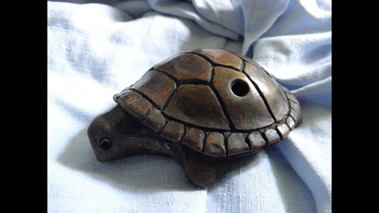 Handbuild clay Turtle 5-hole ocarina, double milk firing, unique ...