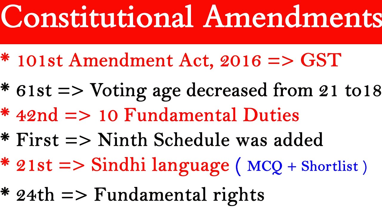 Important Constitutional Amendments l संविधान संशोधन l Major Amendments ...
