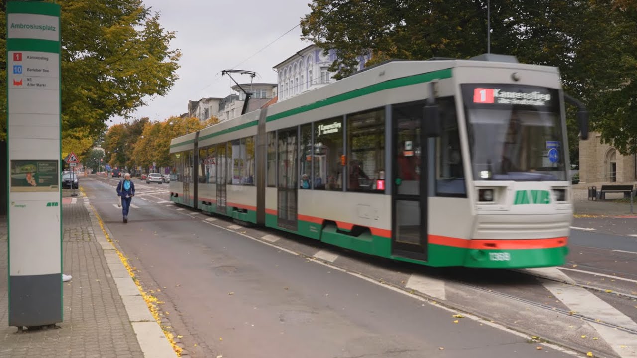 Germany, Magdeburg, tram 1 ride from Ambrosiusplatz to Magdeburg HBF ...