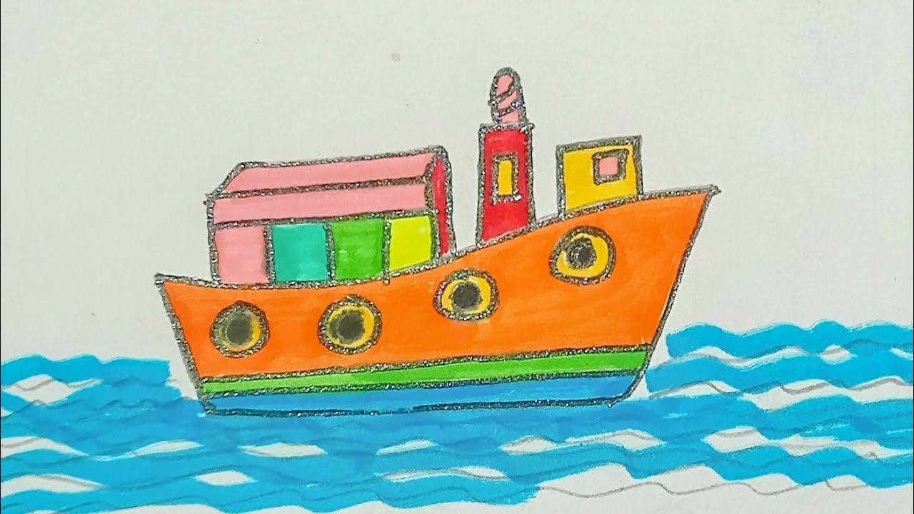 How to draw a ship Drawing step by step for kids and toddlers.. - YouTube