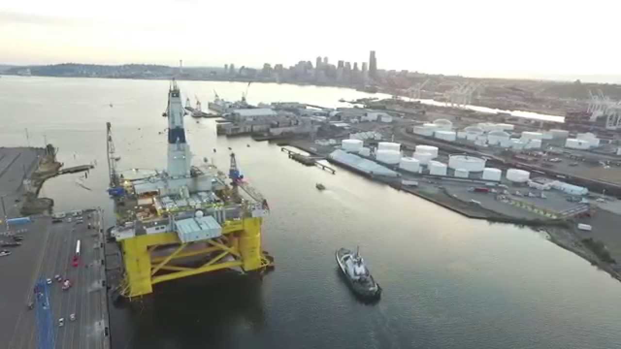 Drone Footage of Shell Oil Rig Polar Pioneer in Seattle Harbor - YouTube