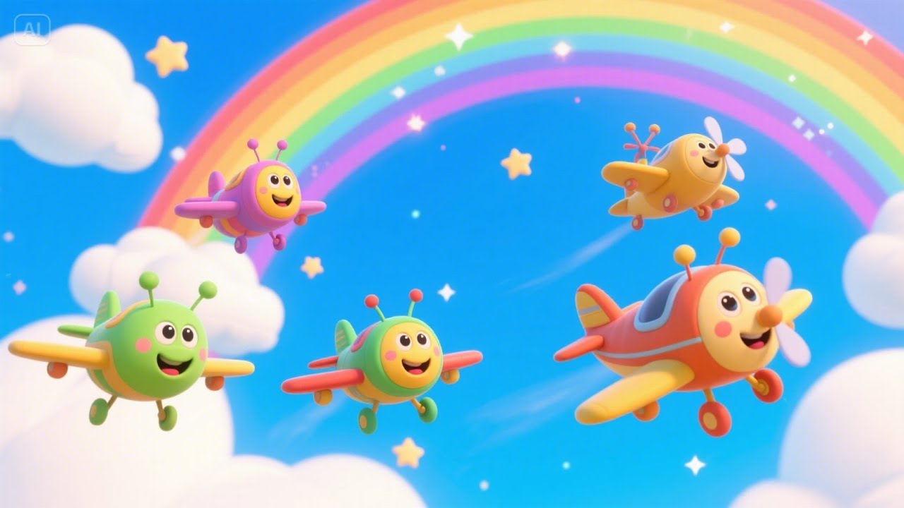 Five Little Planes Up in the Sky | Flying Airplane Rhyme for Kids | Fun ...