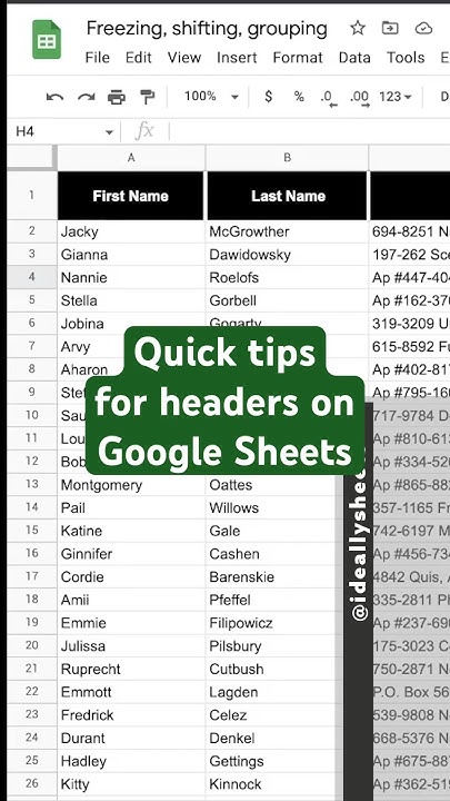 Simple, yet powerful tips for the header in your spreadsheet! #googlesheets #excel #tips - YouTube