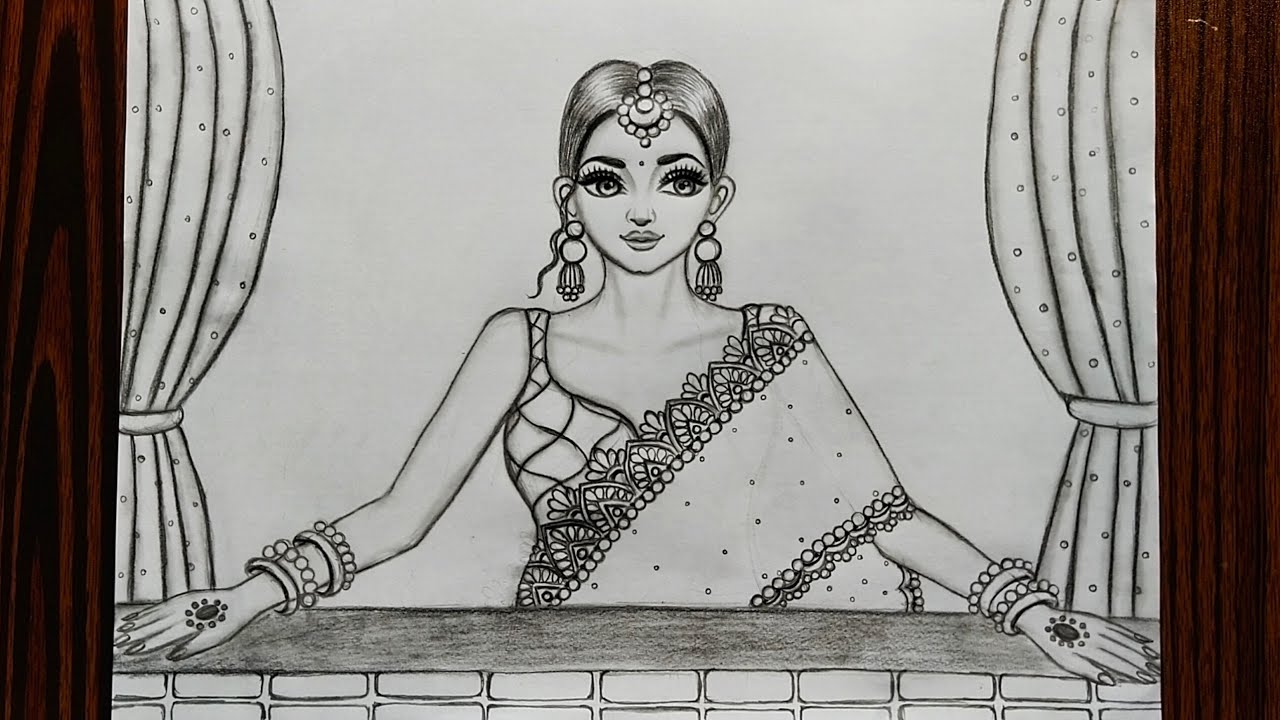 How to draw a Beautiful Traditional bride very easy | Girl drawing ...