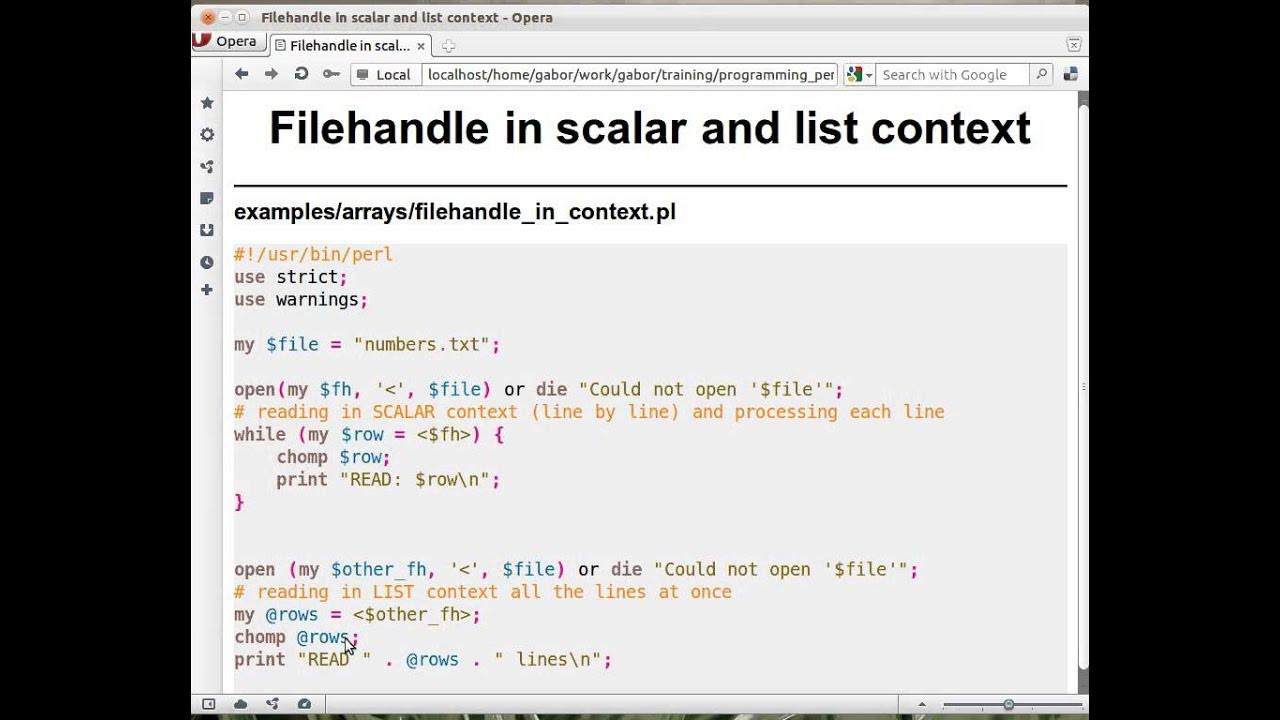 Beginner Perl Maven tutorial: 5.4 - Filehandle in SCALAR and LIST context - YouTube