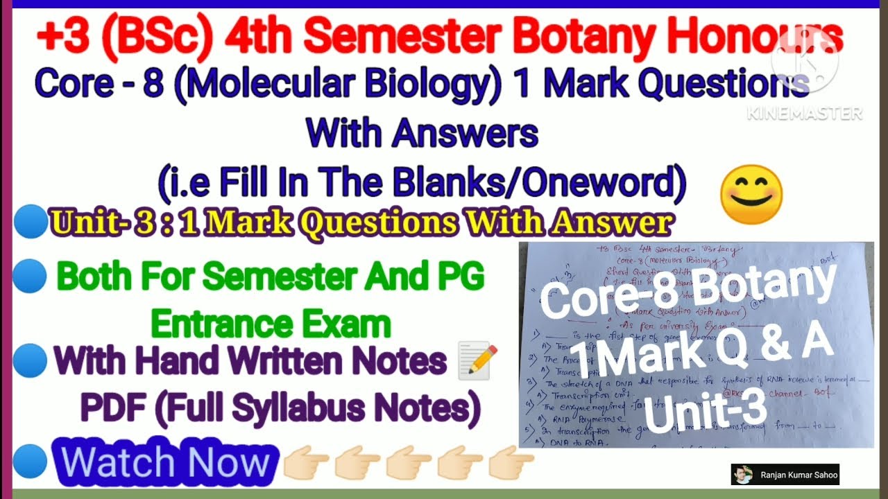 +3 Bsc 4th Semester Botany Core-8 (Molecular Biology) Short (1 Mark ...
