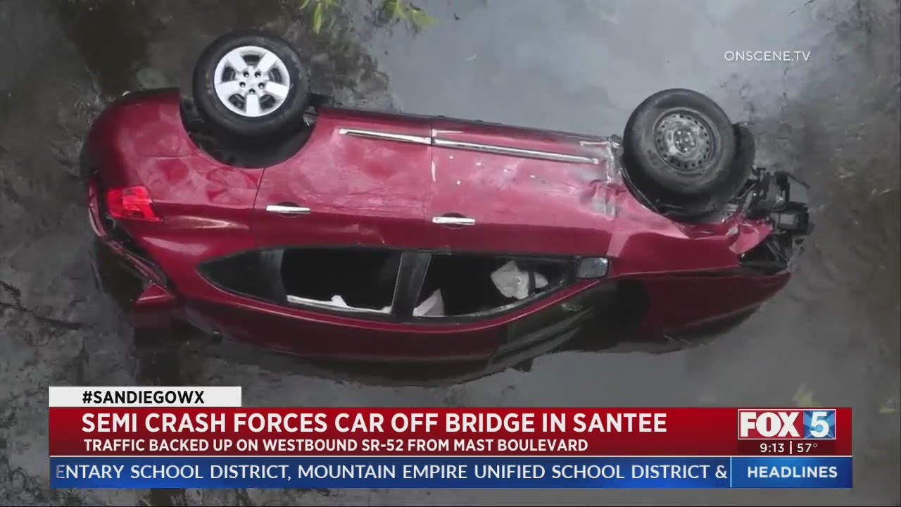 Big Rig Crash Forces Car Off Bridge - YouTube