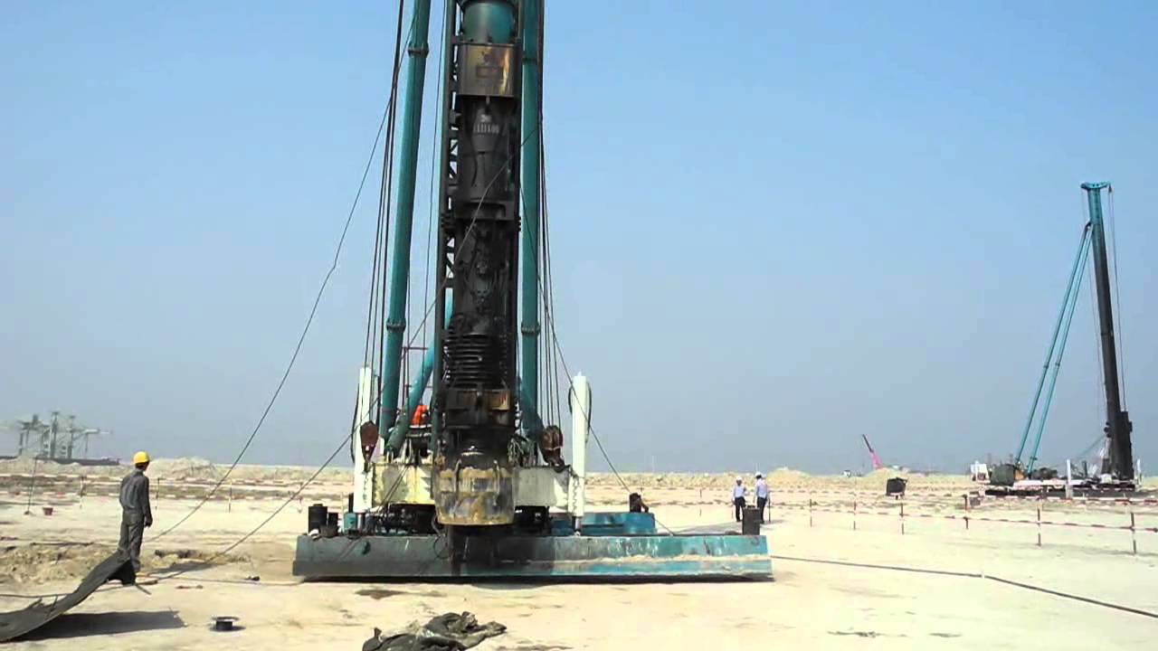 Whole steps of piling of JB80E Piling Rig and HD100 Diesel Hammer - YouTube