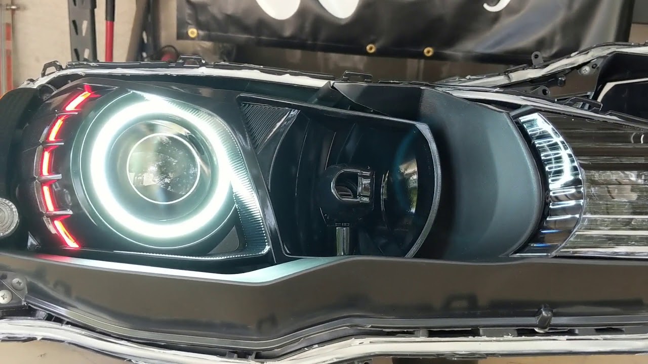 2008+ Mitsubishi Lancer Evo X Custom Headlights - YouTube