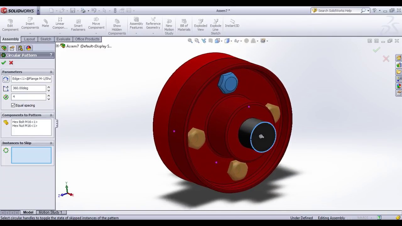 SolidWorks Tutorial in Tamil 61 : Circular Component Pattern | Assembly | Solid - YouTube