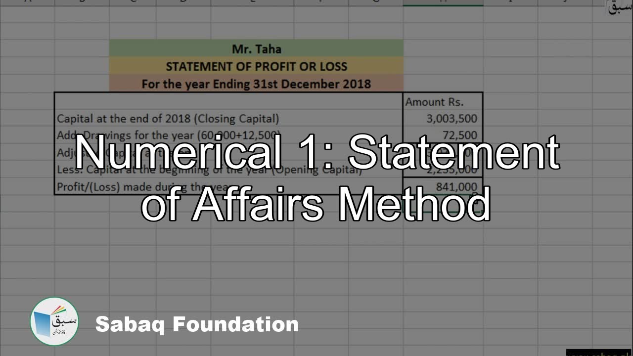 Numerical 1: Statement of Affairs Method, Accounting Lecture | Sabaq.pk ...