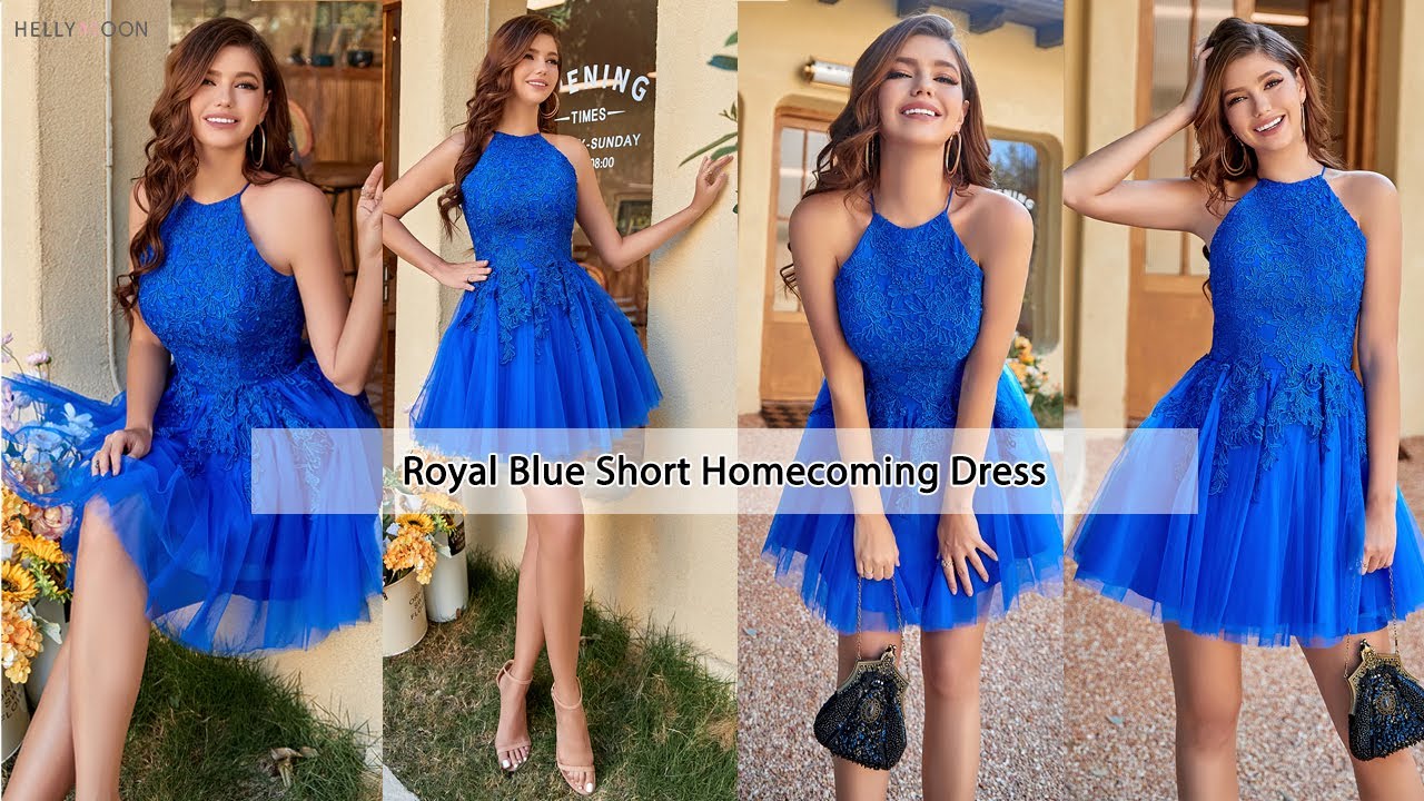 Hellymoon Halter Royal Blue Short Homecoming Dress with Appliques - YouTube