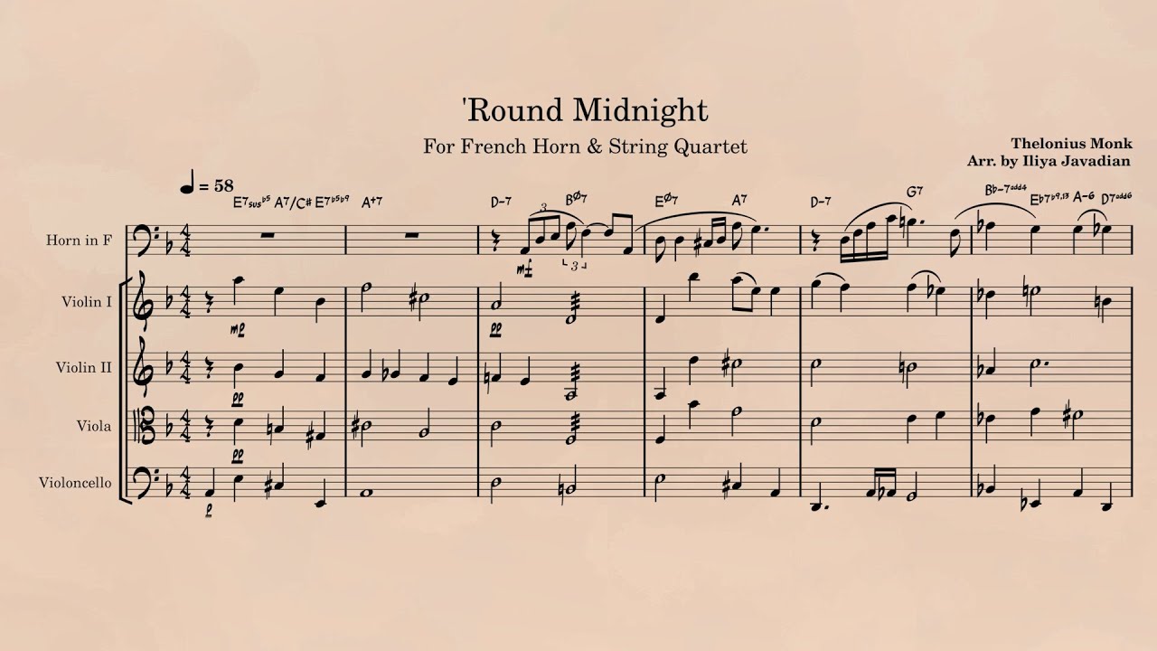 french horn plays 'round midnight with string quartet - YouTube
