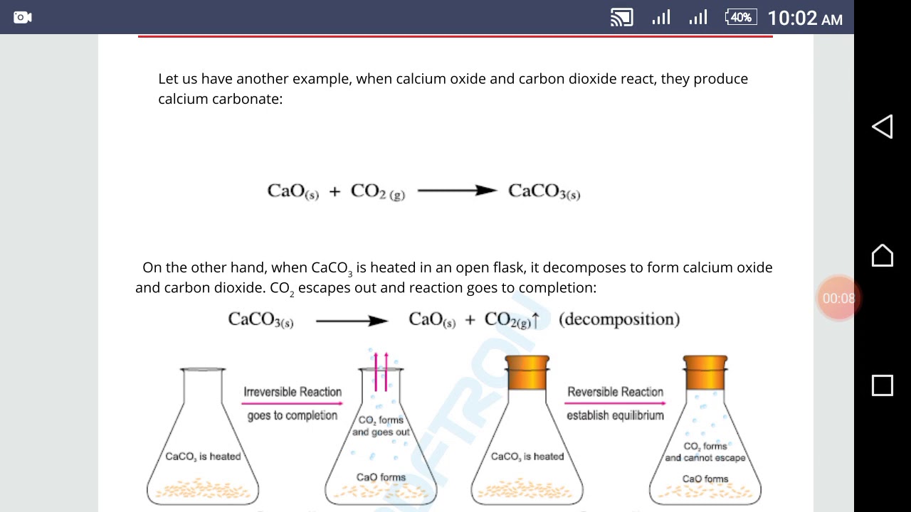 Reversible reaction example caco3 - YouTube