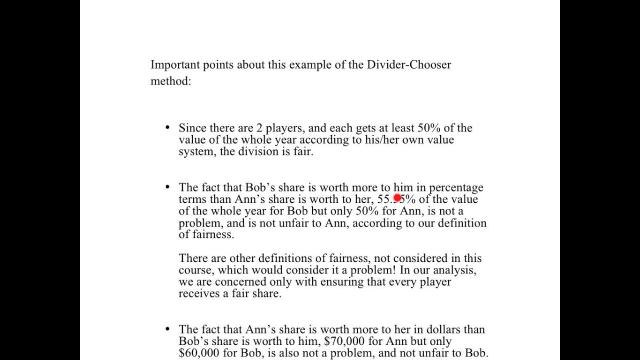 Math 103 Fair Division 08: the Divider-Chooser method - YouTube