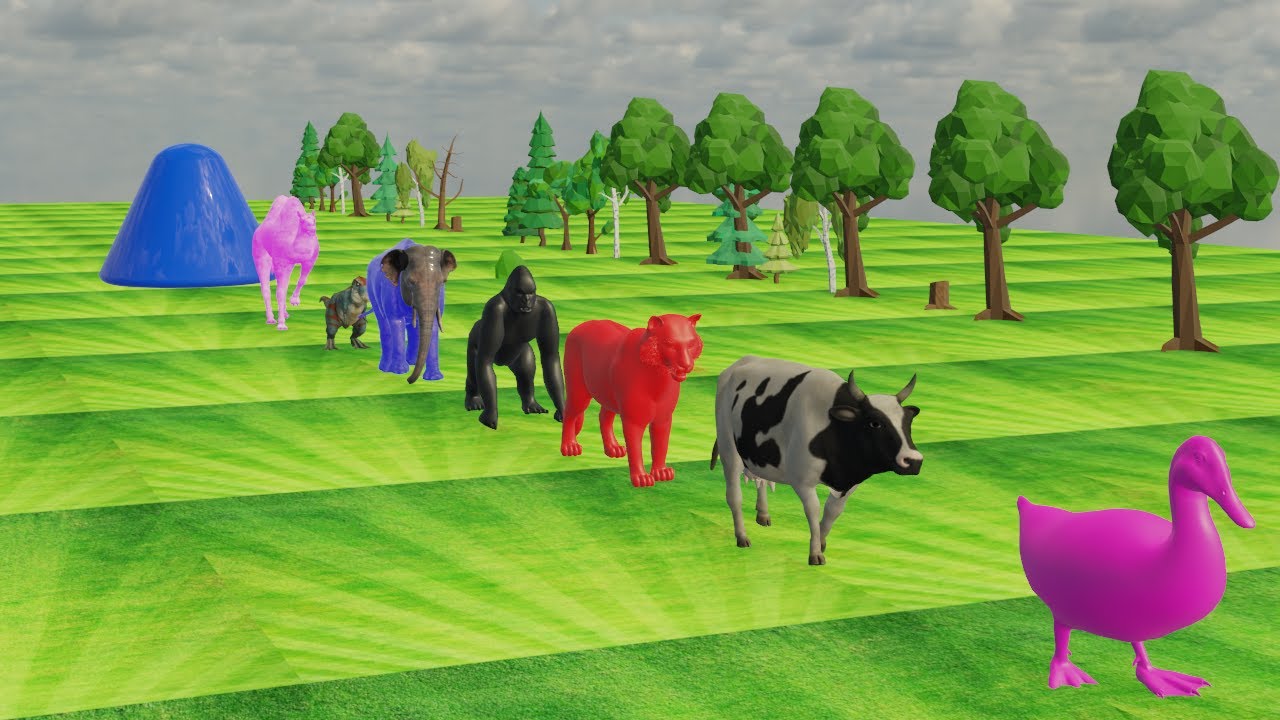 Long Slide Game With Elephant Gorilla Buffalo Hippopotamus Tiger - 3d ...