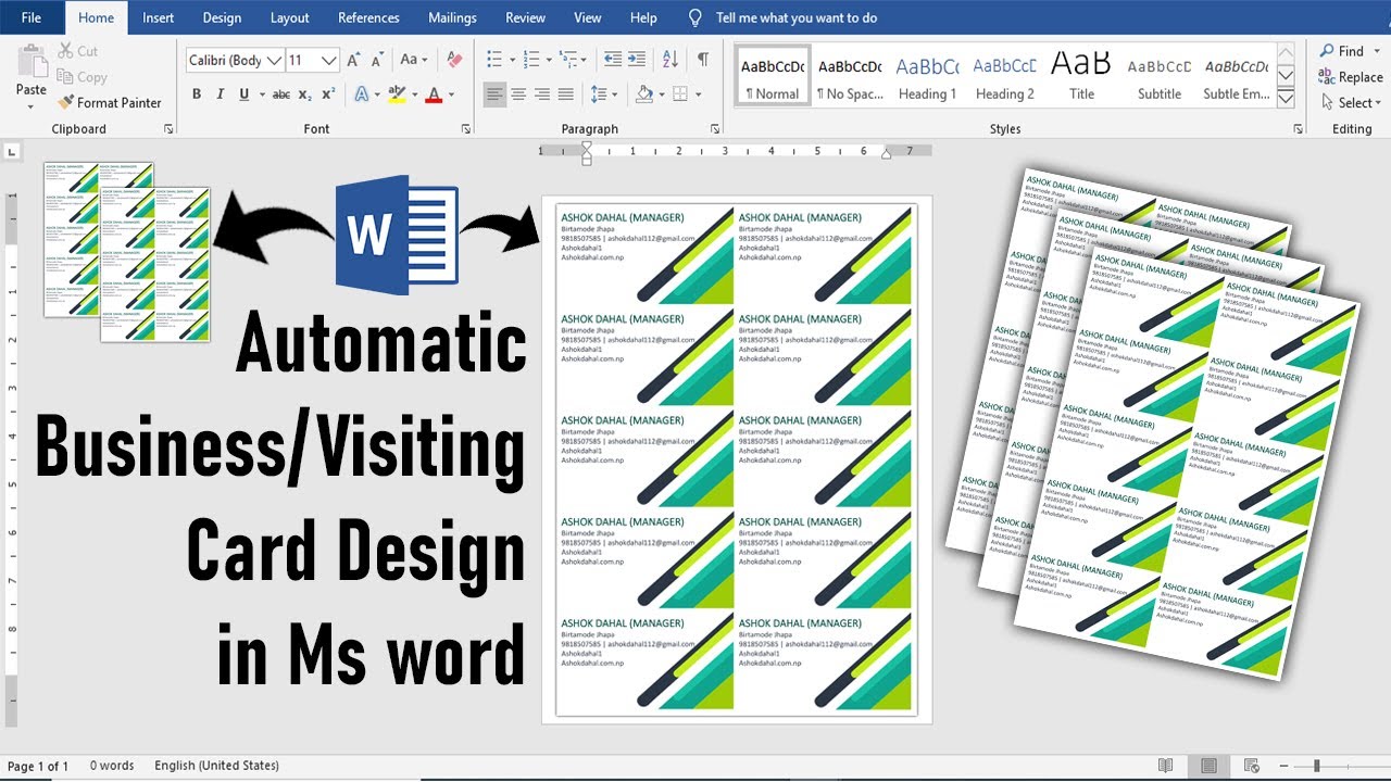 Automatic Business card Design in ms word | Visiting Card Design | Ms ...