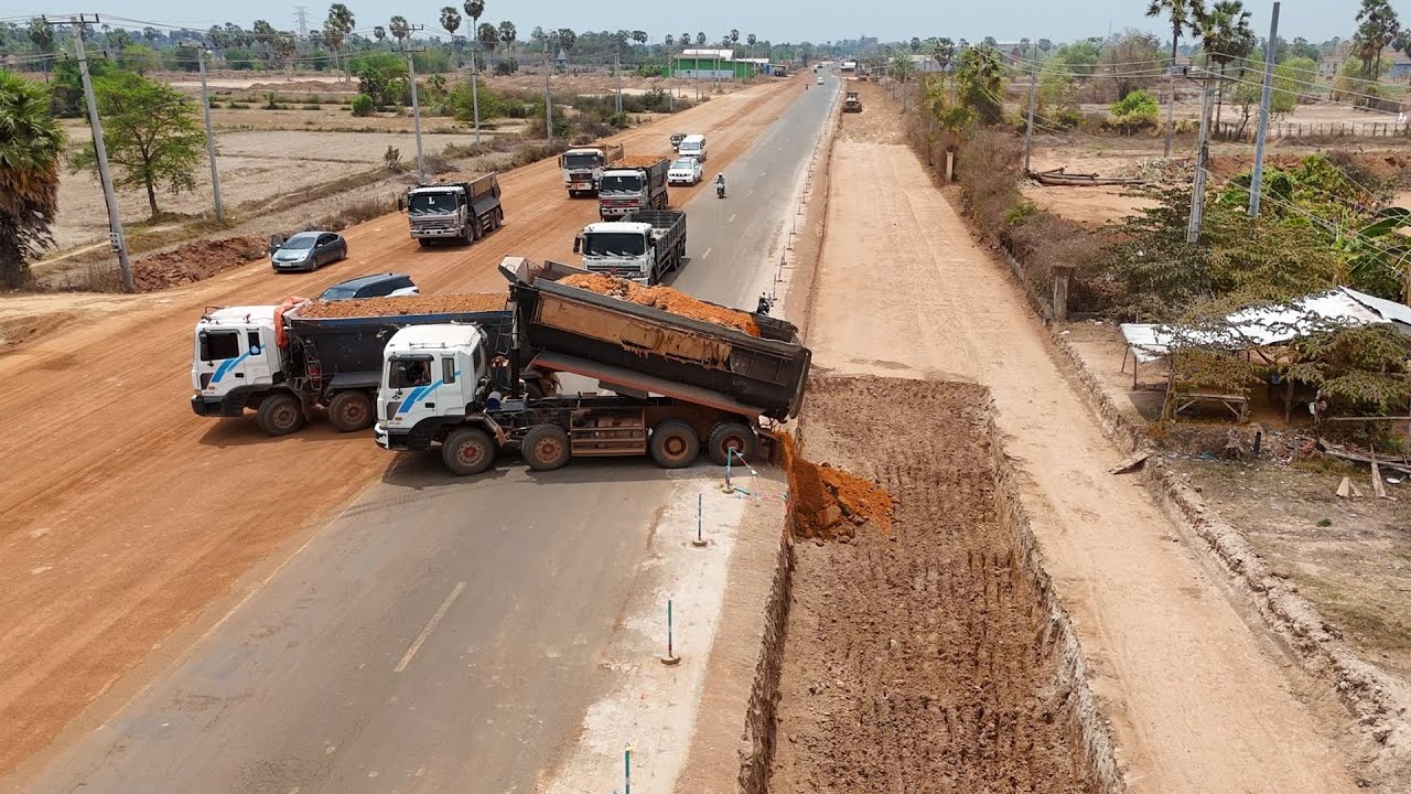 Expert Driver Bulldozer Working Clutter Debris On Foundation Build Road ...