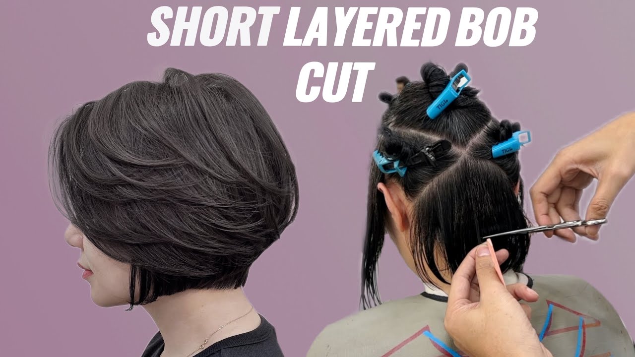 How to Cut a Perfect Short Layered Bob | Professional Short Layered Bob Tutorial (Step-by-Step ...