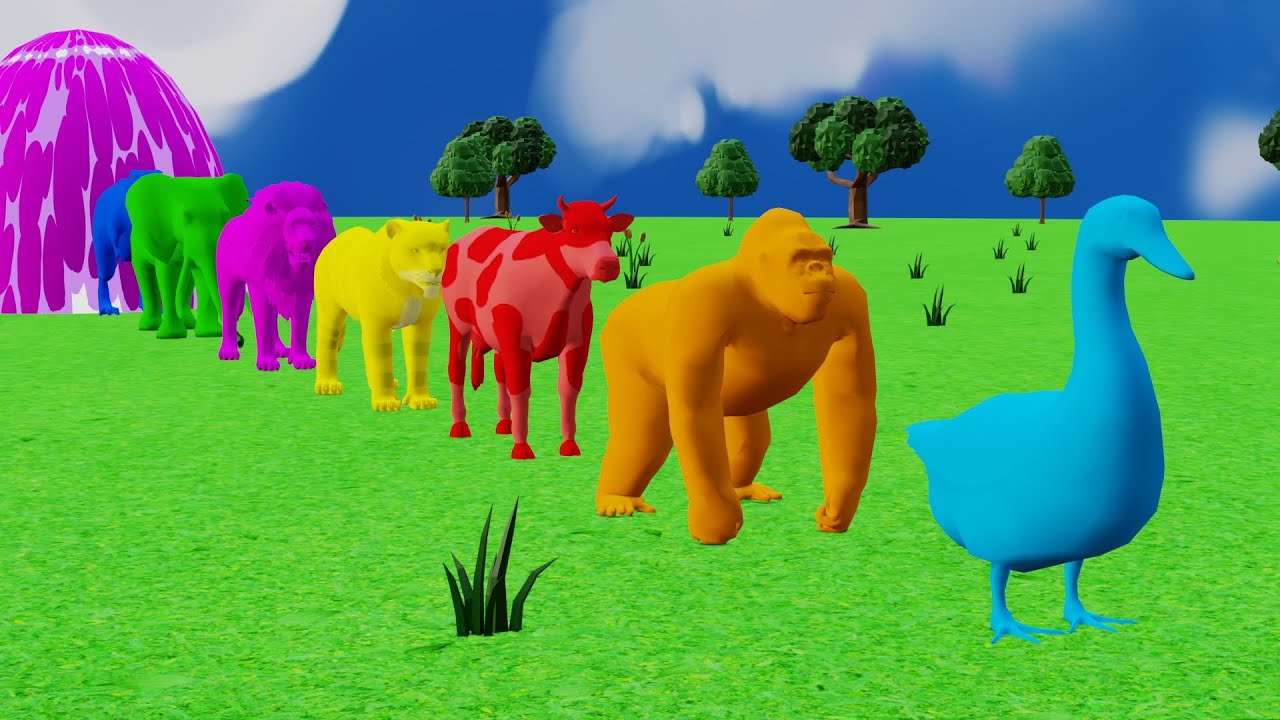 Paint and animals gorilla, Elephant, Duck Cartoon, Lion, Cow Fountain ...