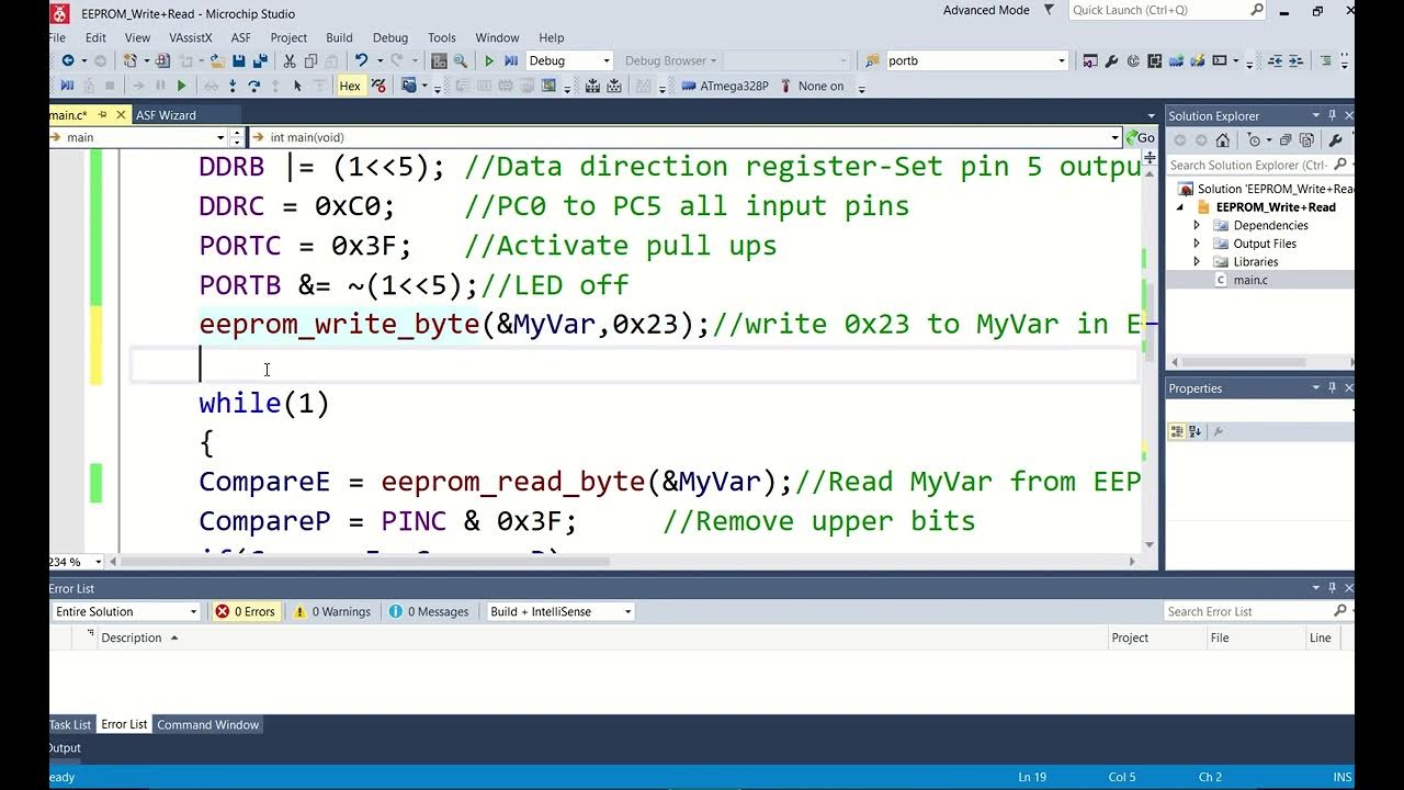 Writing and reading to from EEPROM using the header file in AtMega328P - YouTube