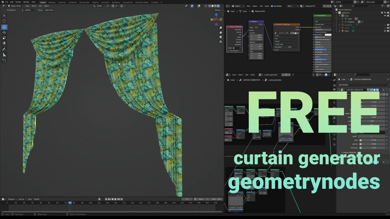 blender geometrynodes curtain generator - YouTube
