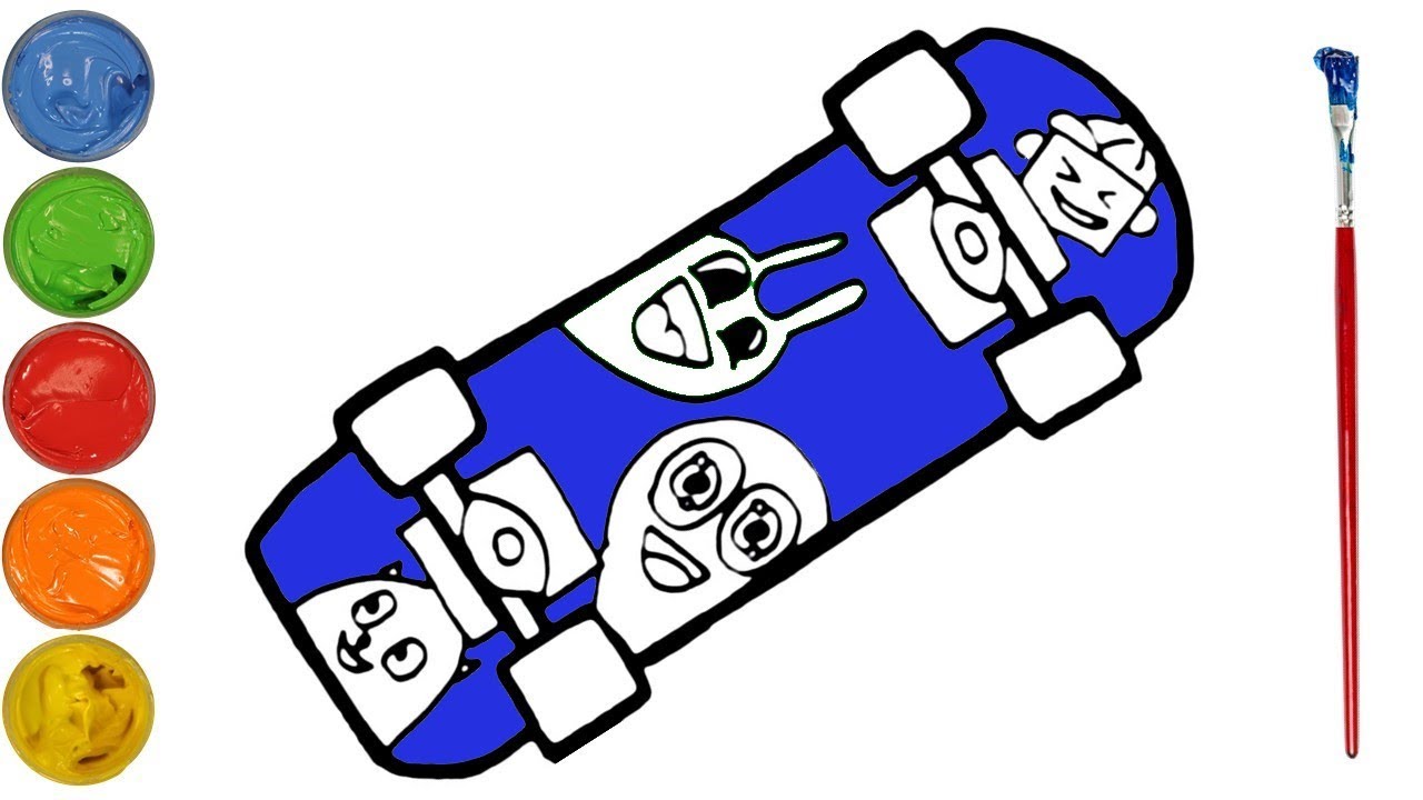 SKATEBOARD Drawing, Painting & Coloring for Kids & Toddlers | COLOR and ...