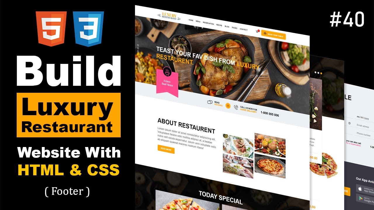 #40 - build luxury restaurant website [footer] with html & css - part 1 - YouTube