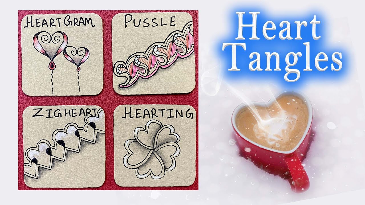 Heart Tangles - HeartGram, Pussle, Zigheart, Hearting - How to draw ...