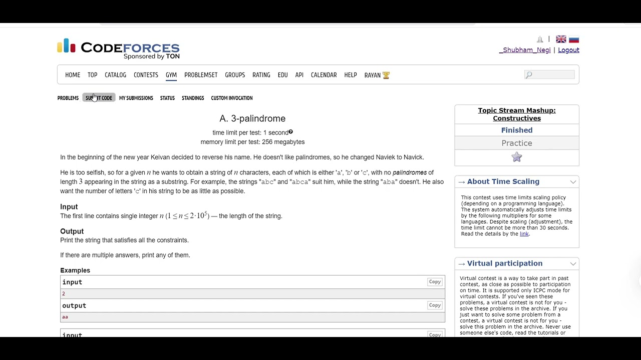 Constructive Algorithms Practice Problem A Codeforces Youtube