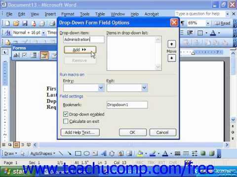Word 2003 Tutorial Changing Field Options Microsoft Office Training ...