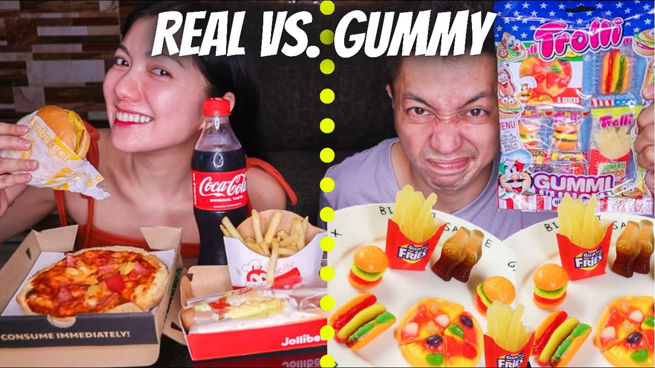 Real Food VS. Gummy Food Challenge - YouTube