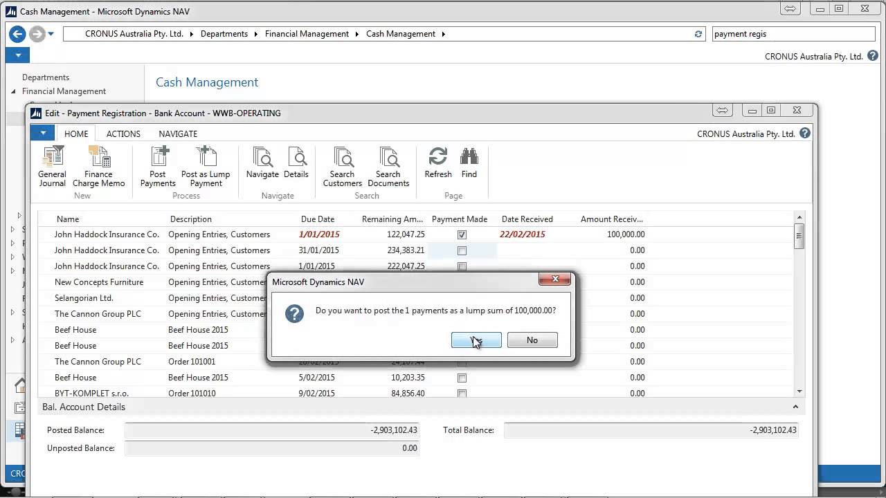 How to use Dynamics NAV Payment registration - YouTube