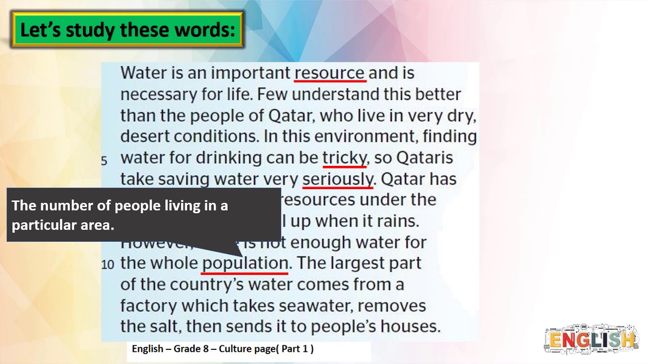 Grade 8 English Module 8 Reading & Vocabulary Culture page 1 - YouTube