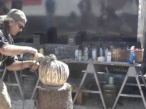 Tree Stump Turned into a Halloween Pumpkin pt 2 of 4 - YouTube