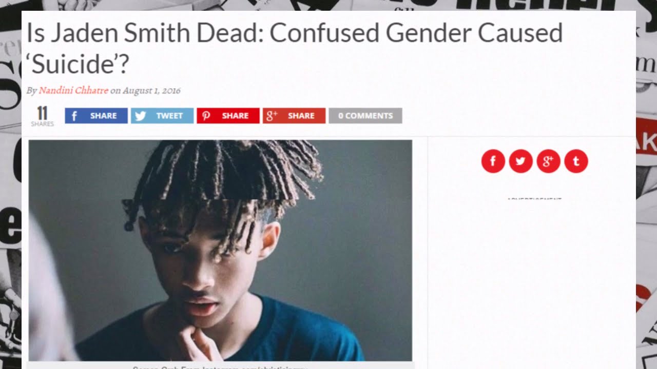 Is Jaden Smith Dead: Confused Gender Caused ‘Suicide’? - YouTube