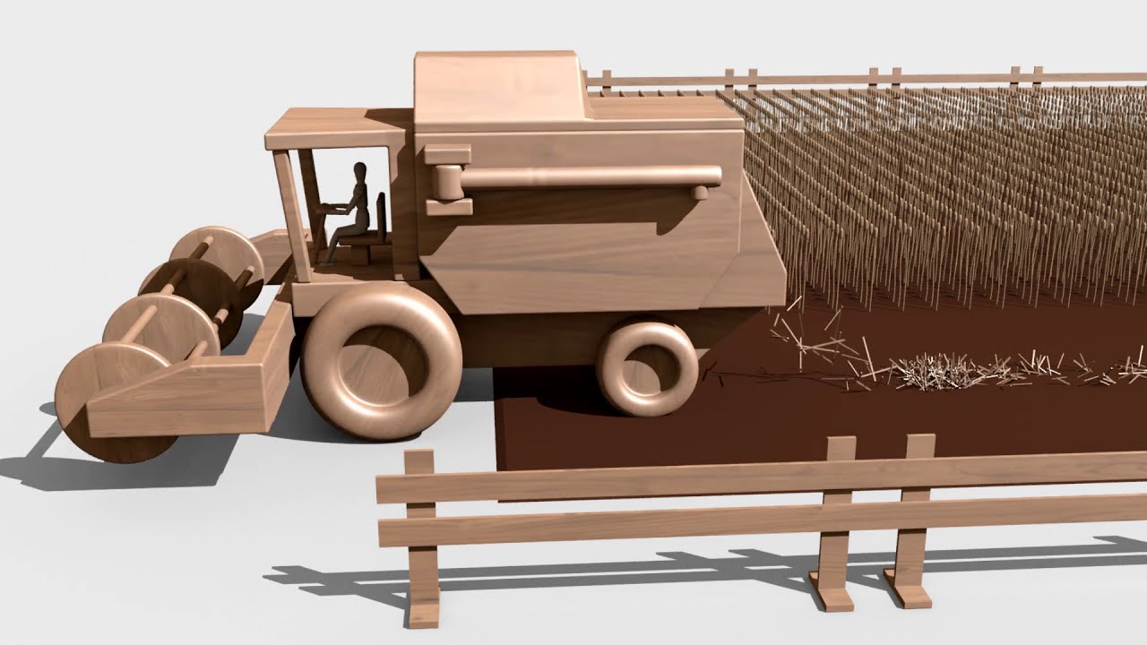 Wooden combine harvester working in the Field - Wooden Toys - YouTube