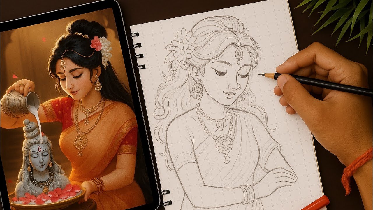 Very easy and simple maa parvati and lord sankar 😨drawing with oil ...