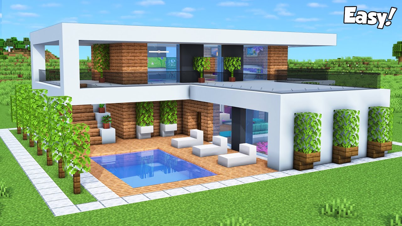 Two Story Modern House Minecraft Tutorial How To Build Two Story House
