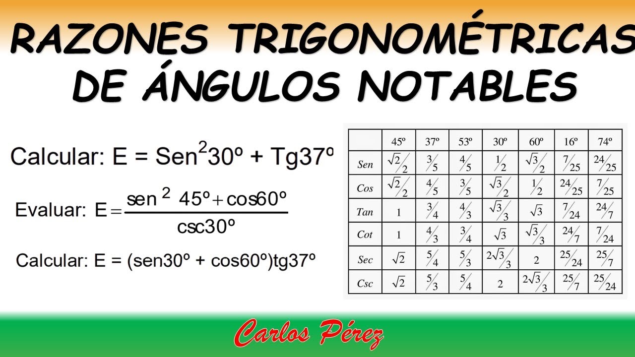 RAZONES TRIGONOMÉTRICAS DE ÁNGULOS NOTABLES(30°,60°,37°,53° Y 45 ...