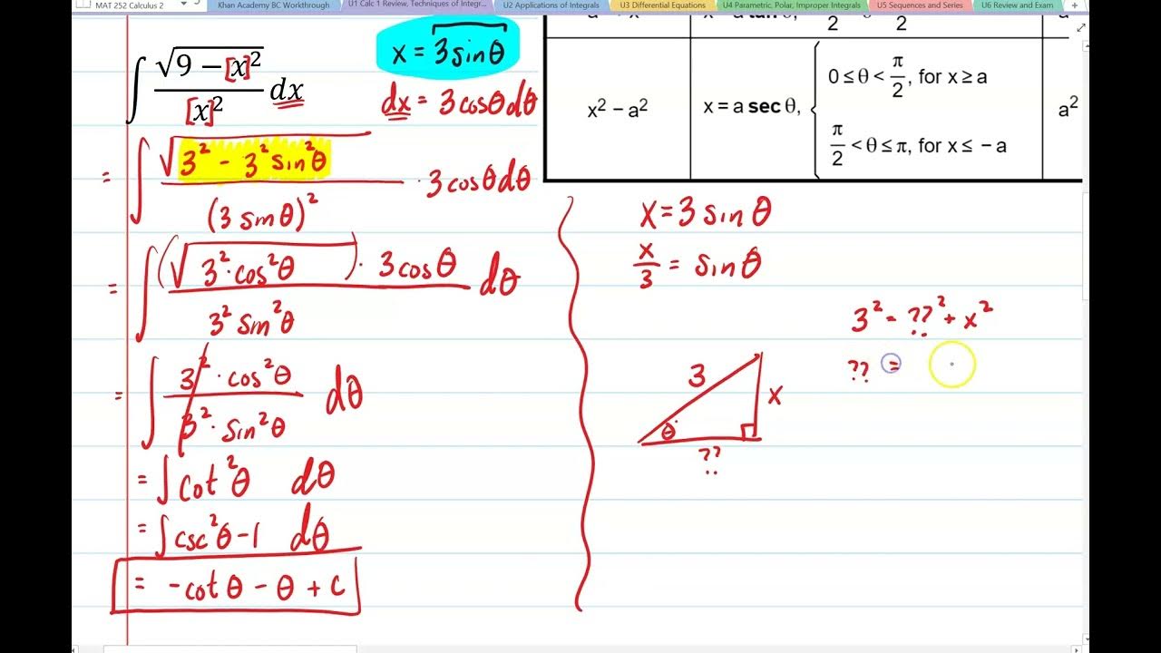 Calc 2 U1 P2 Integrating using Trig Substitutions - YouTube