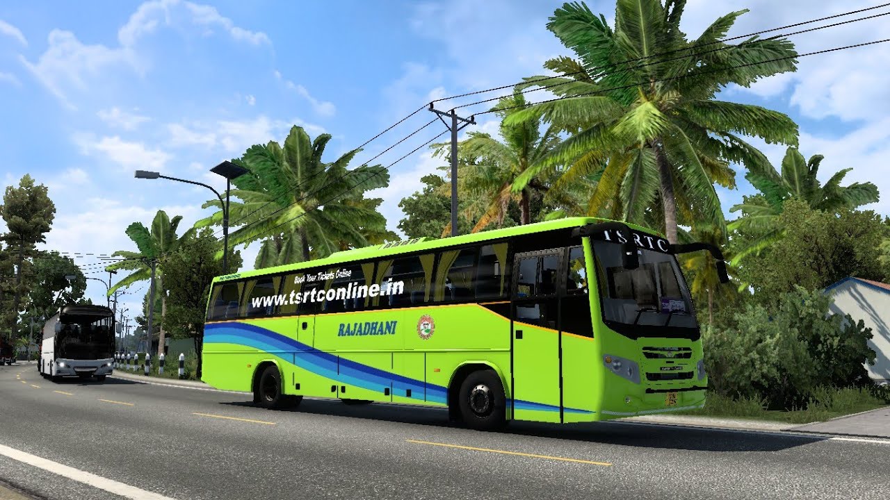 TSRTC Rajadhani Express Bus Driving on Village Road | ETS2 | JRNE Map ...