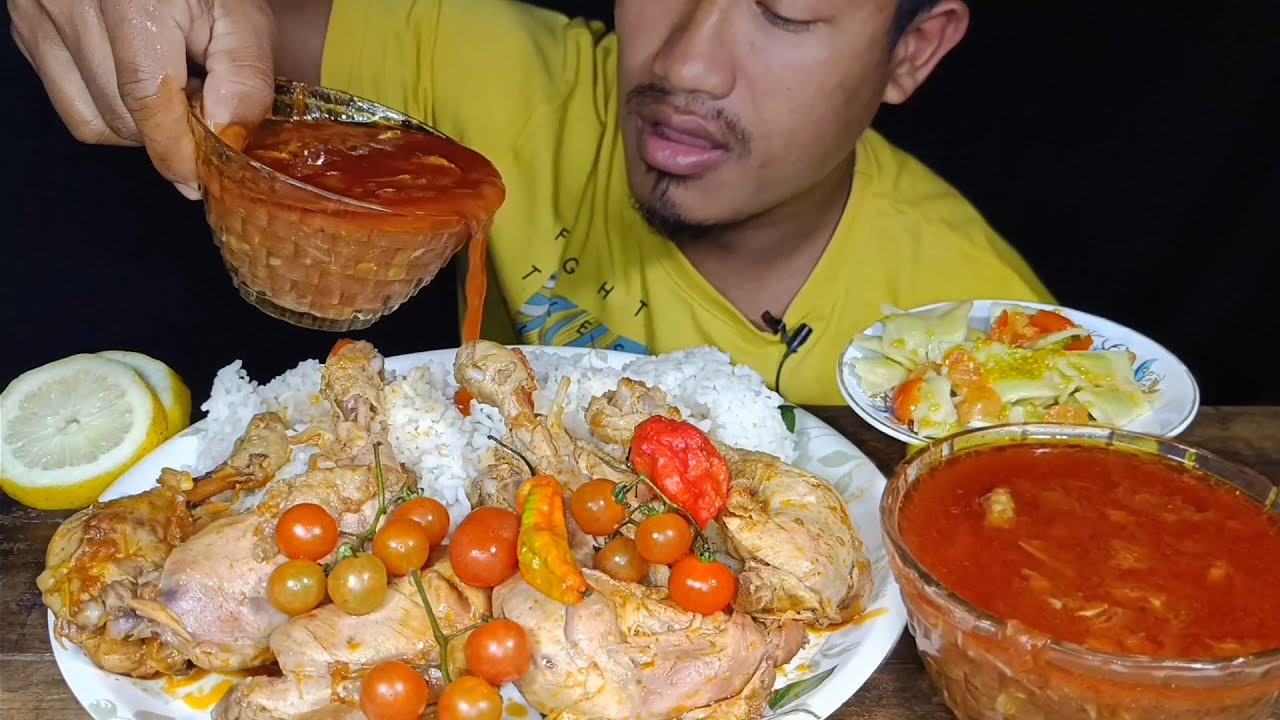 Eating chicken leg piece with two king chilli🔥 Northeast India. - YouTube