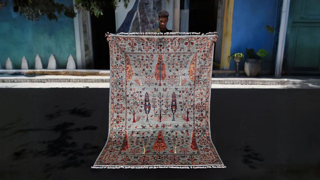 5x7 Gray Gabbeh Rug - Tree of Life Design from Sheberghan, Afghanistan ...