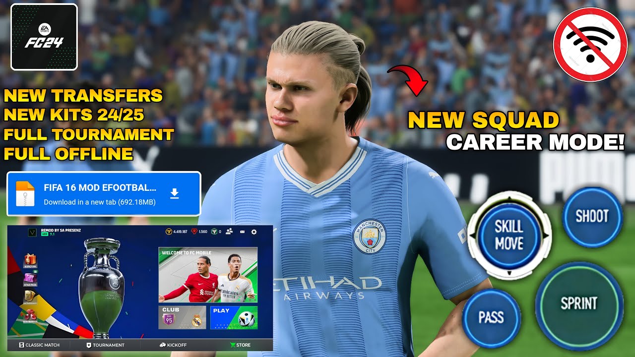 FIFA 16 MOD 24 ANDROID OFFLINE CAREER MODE & ALL TURNAMENT NEW ...